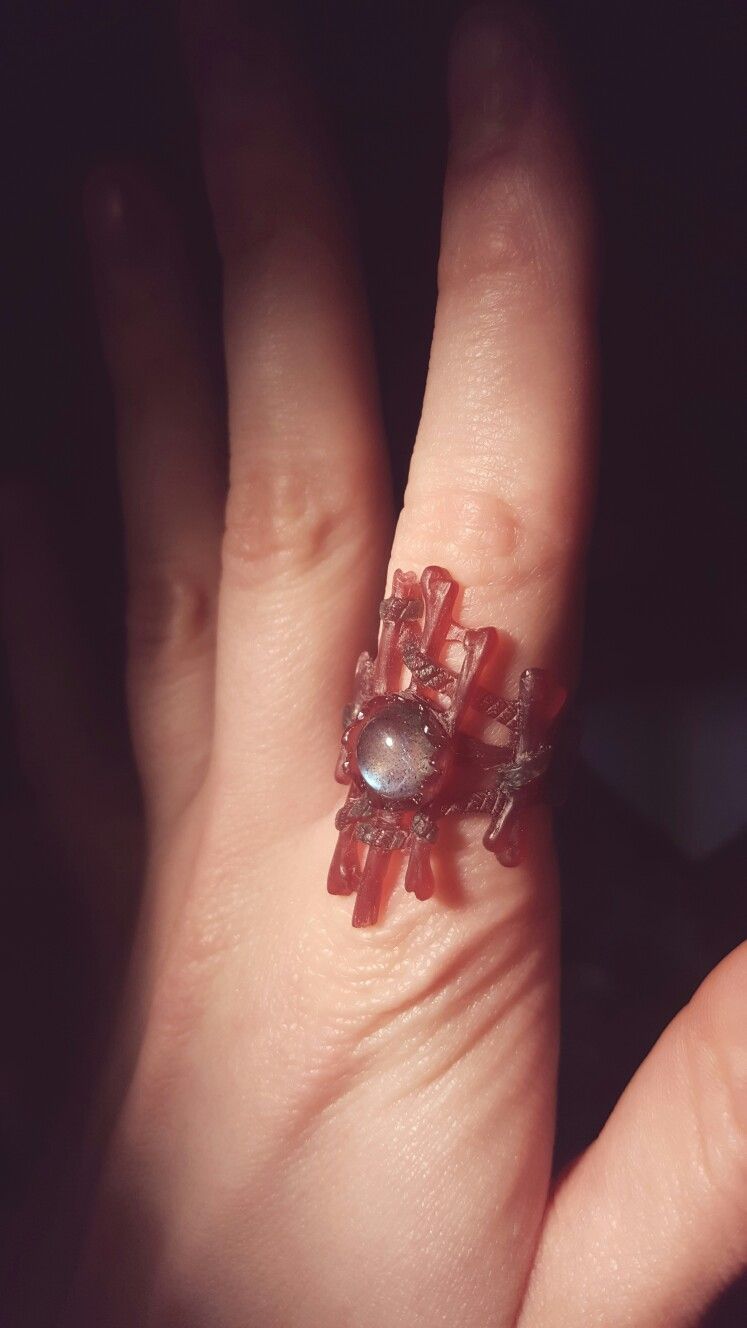 Wax Model Of A Ring With Bones And Labradorite To Be Cast Using Lost Wax Casting Method