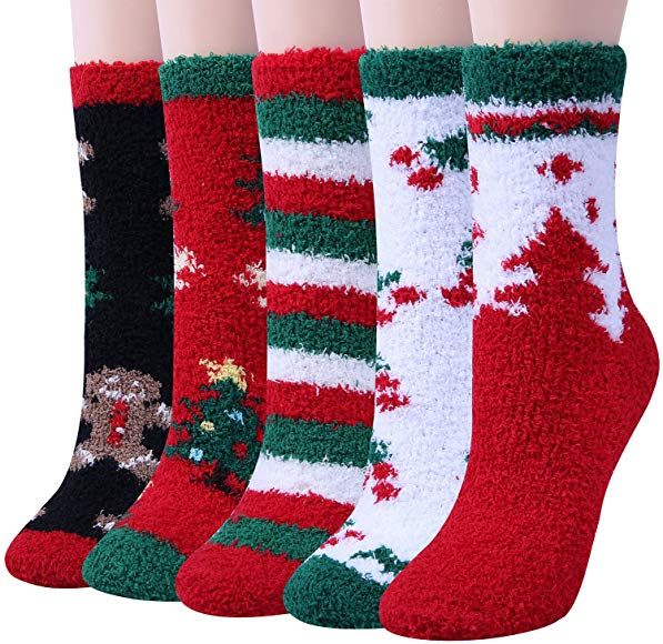 Loritta 5 Pairs Womens Fuzzy Christmas Socks Warm Soft Cozy Fluffy