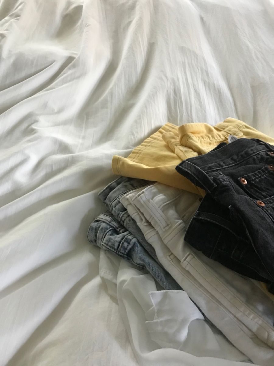 Jeans On Bed Clothes Pile Aesthetic