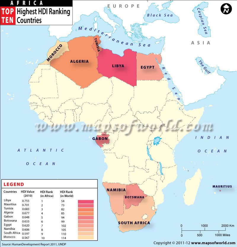 African Countries With High Human Development Index Rank Santorini Map