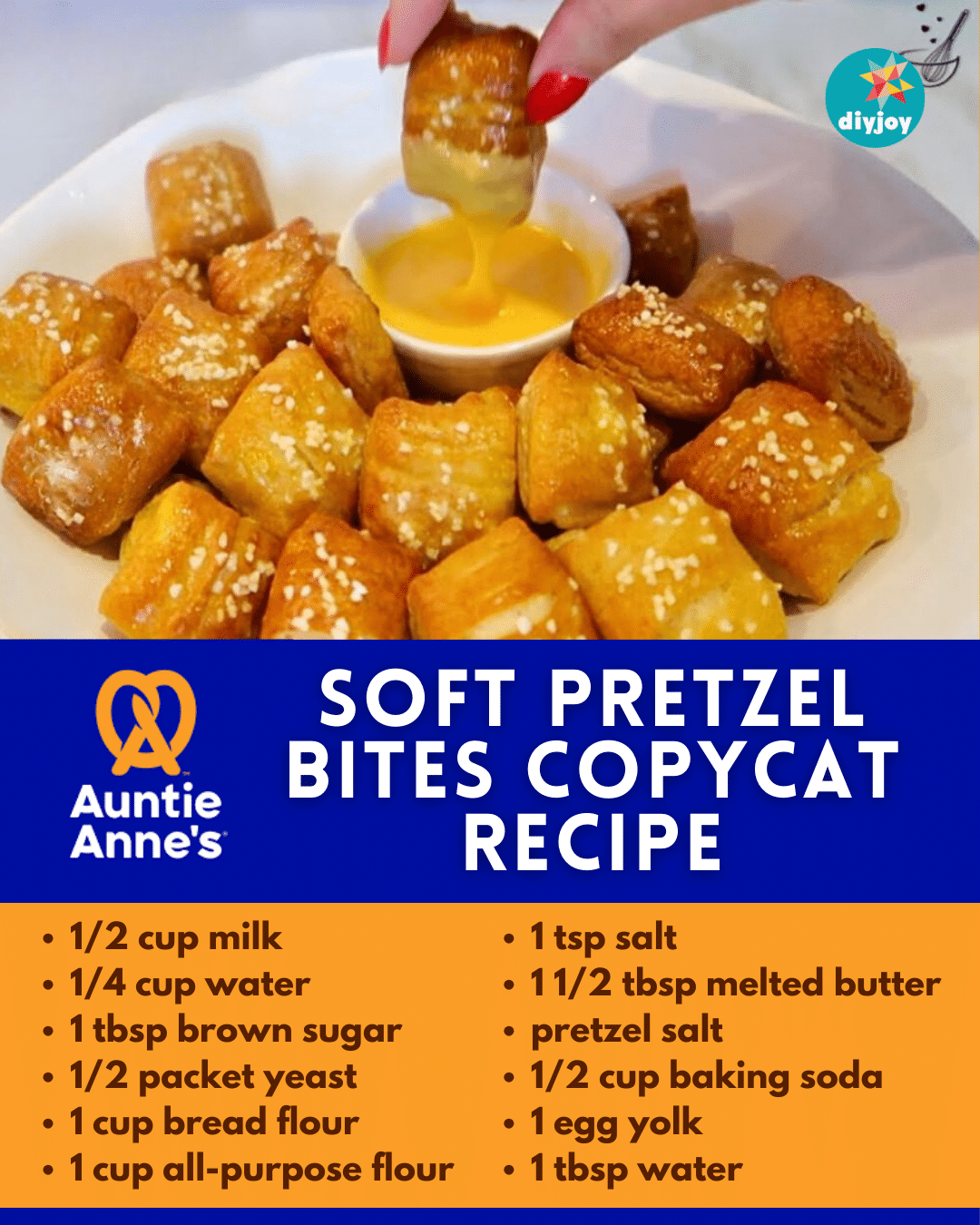 Auntie Annes Soft Pretzel Bites Copycat Recipe Homemade Snacks Recipes Homemade Soft Pretzels