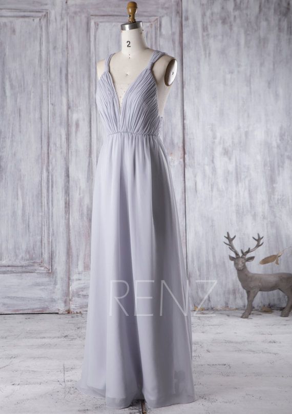 2016 Light Gray Bridesmaid Dress Long Deep V Neck By Renzrags Grey