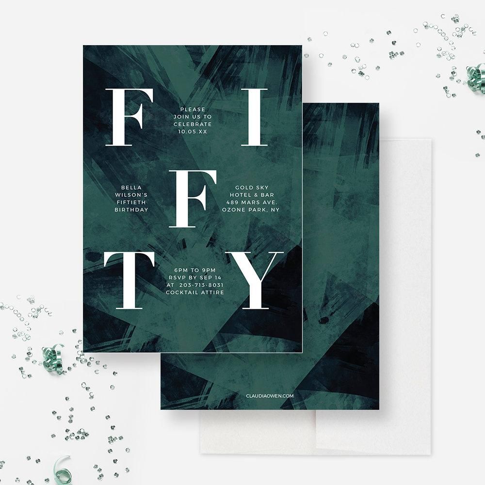 50th Birthday Party Invitation Editable Template Fifty Printable
