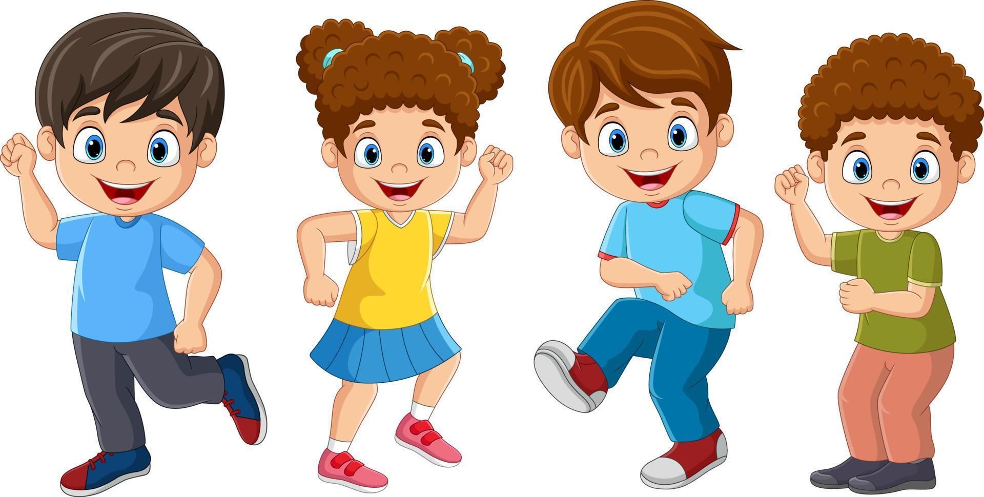 Grupo De Niños Felices De Dibujos Animados Bailando Niños Felices Imágenes Divertidas De