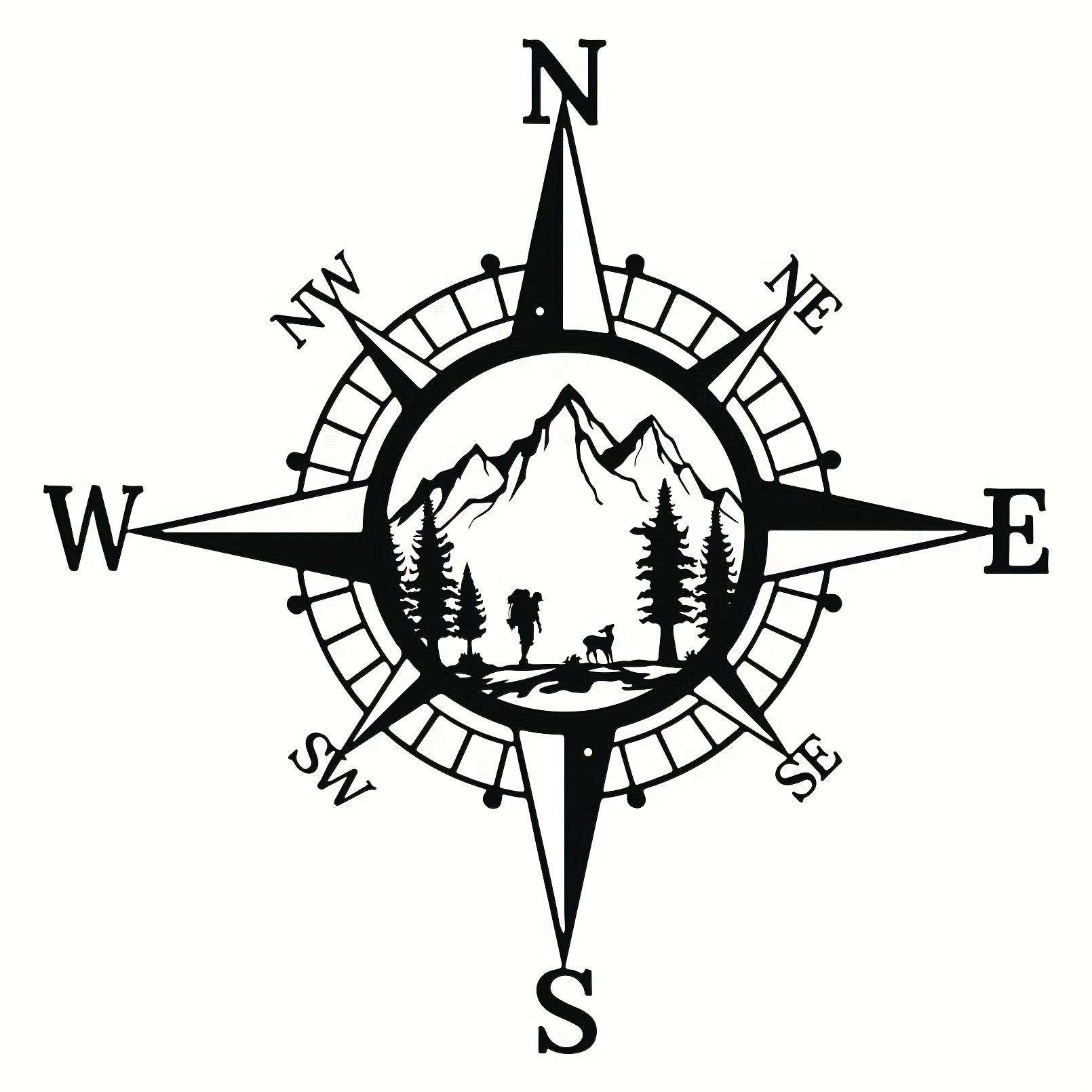 1pc Metal Compass Art Wall Decorations Simple Line Drawing Home Hanging Art Wall Sculpture For