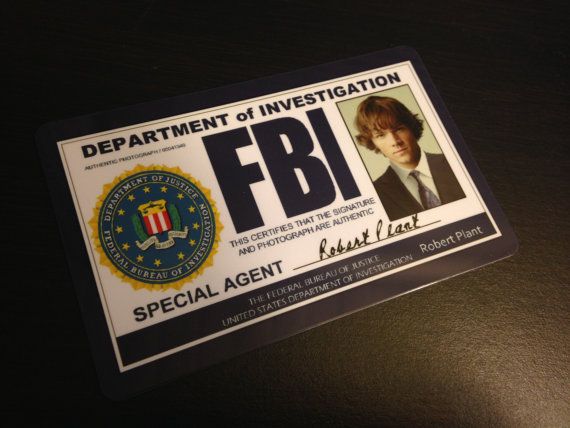 Supernatural Fbi Id Card Badge Sam Winchester Robert Plant