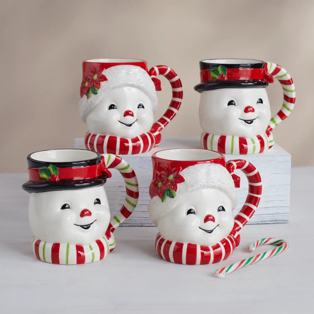 Set Of 4 Mr And Mrs Happy Snowman Mugs Swiss Colony In 2020 Snowman