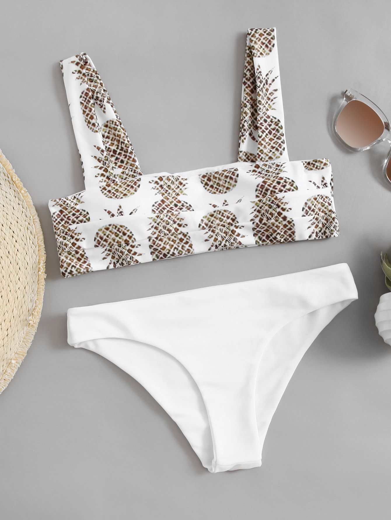 Pineapple Print Seam Detail Bikini Set
