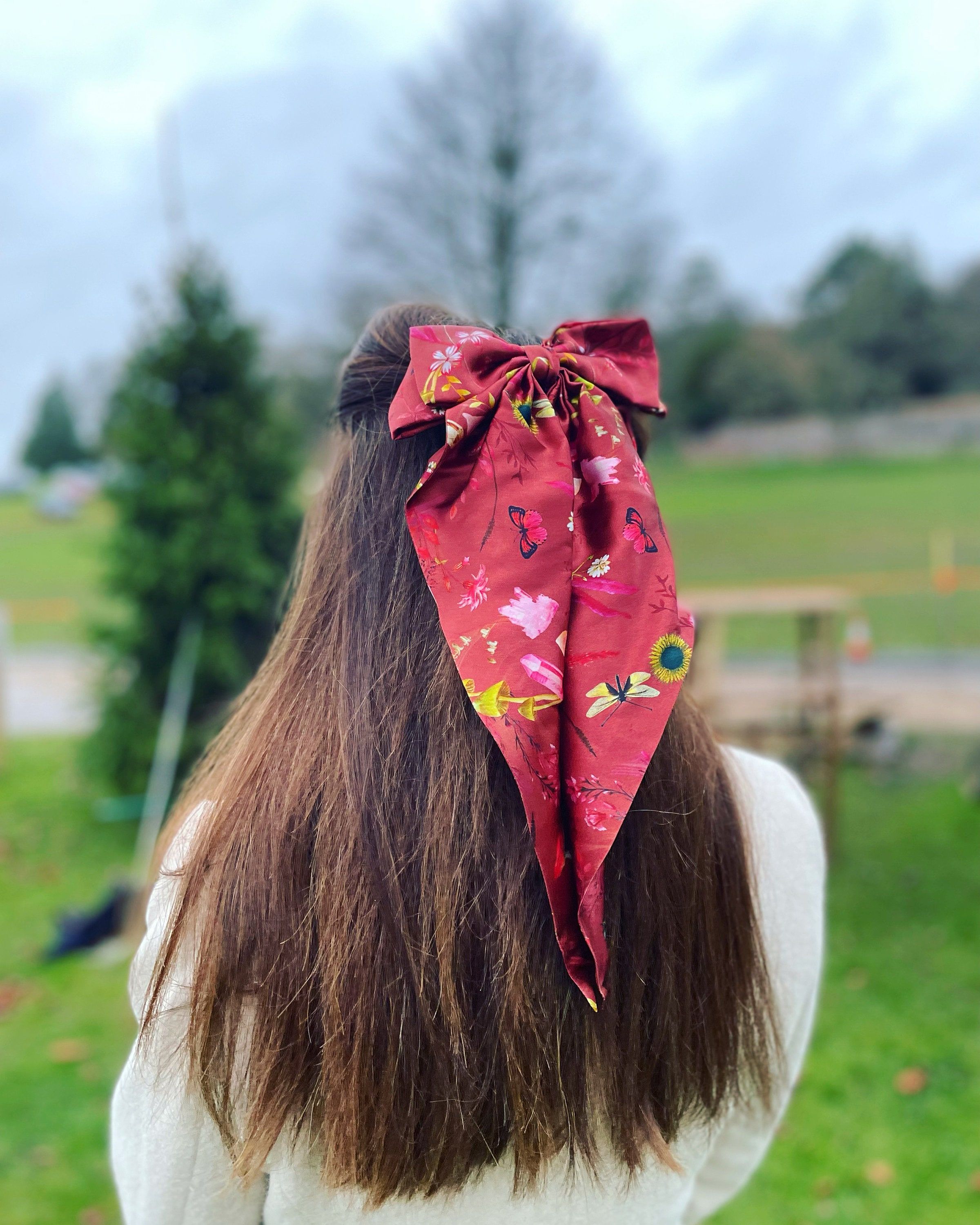 Giant Silk Hair Bow With Barrette Clip In Dark Pink Cherish Print Etsy Hair Bows Pink