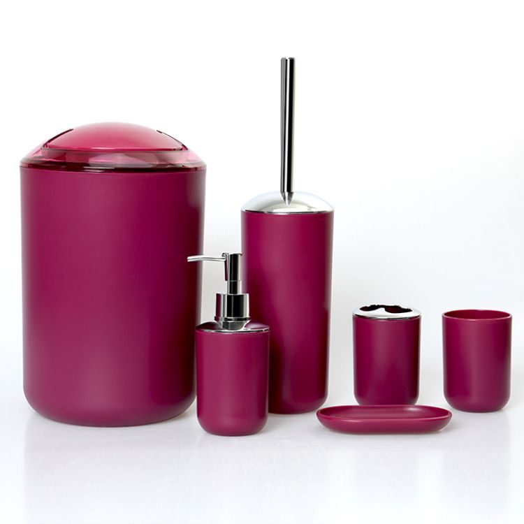 Bathroom Accessories Set 6 Pieces Plastic Bathroom Accessories Red Wine