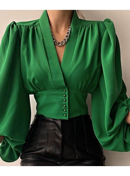 Bishop Sleeve Button Front Blouse Artofit