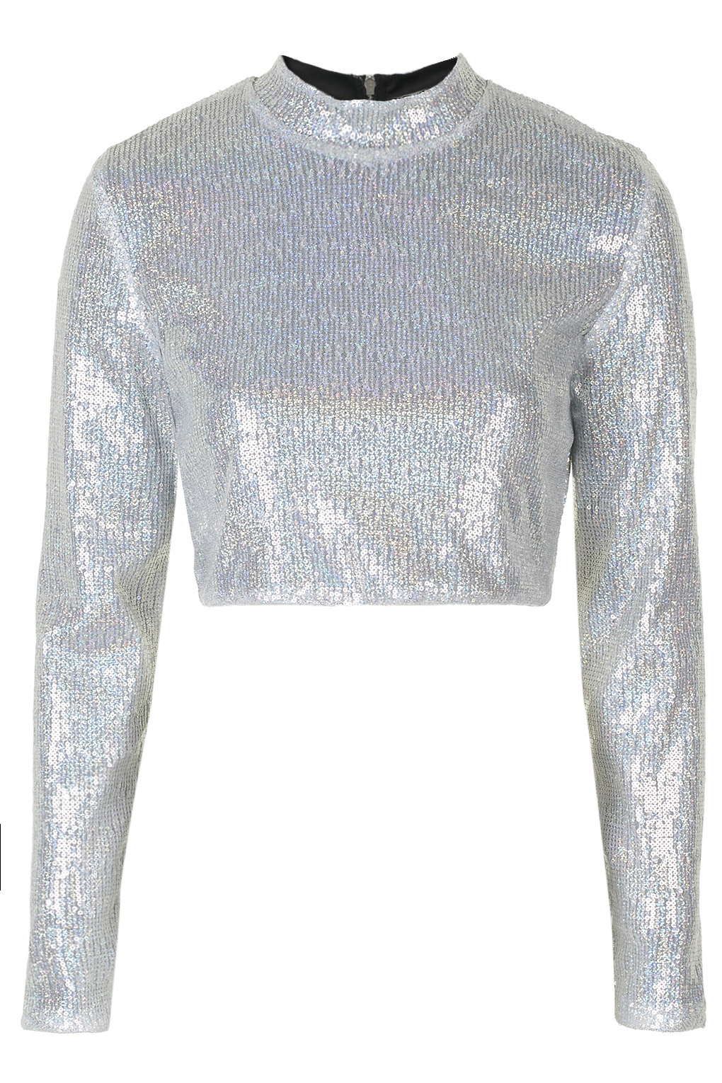 Silver Sequin Long Sleeve Crop Top By Jaded London Tops Clothing Topshop Outfit Long