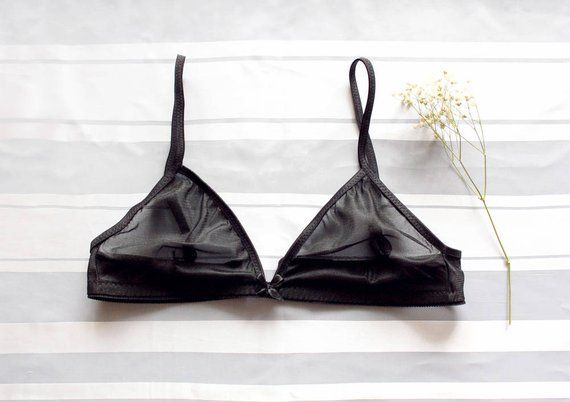 Classic Black Sheer Mesh Soft Bra Triangle Bralette Black Triangle