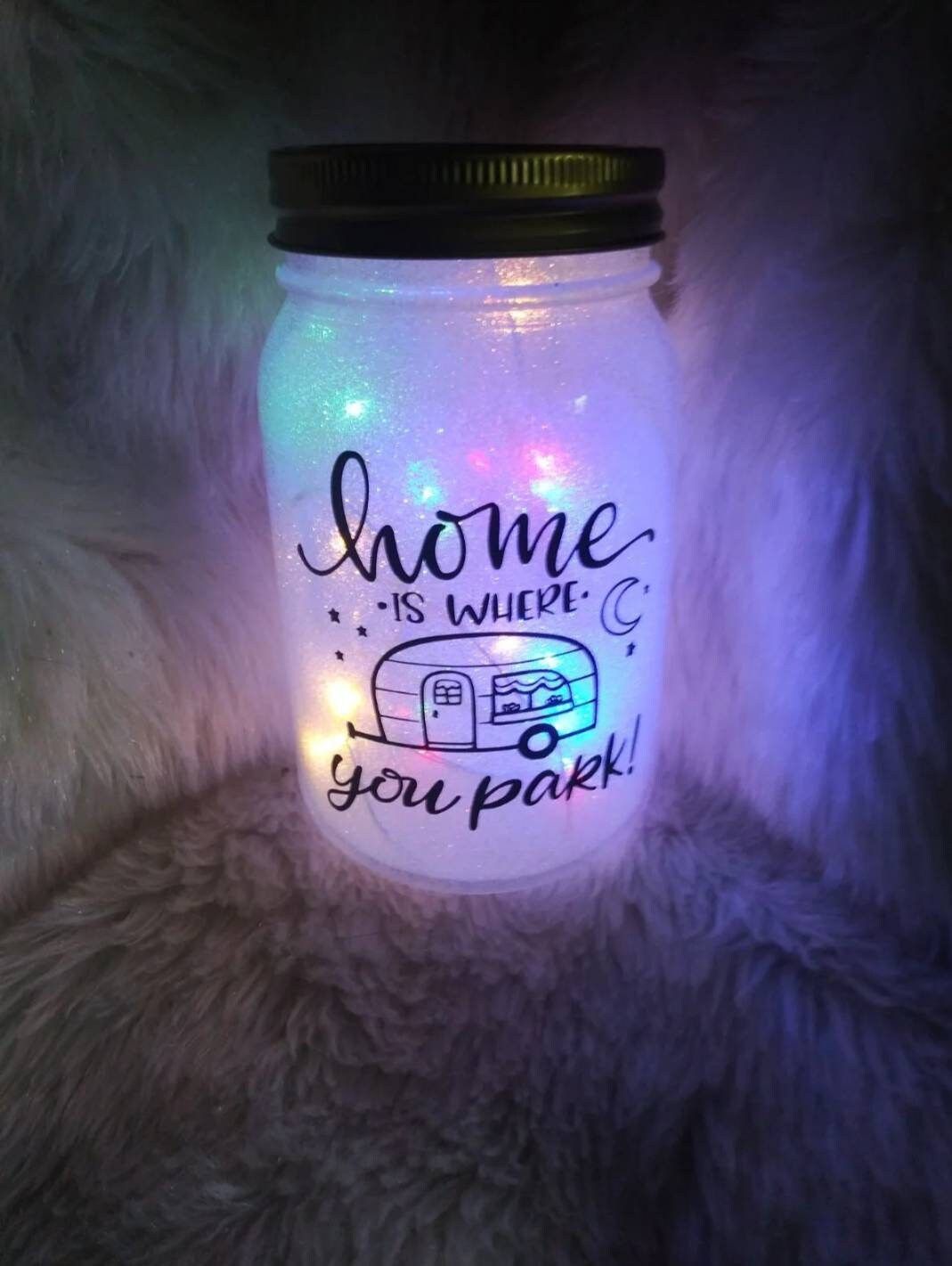 Camper Lighted Jar Rvcamping Etsy Canada Crafts With Glass Jars Mason Jar Crafts Diy Jar
