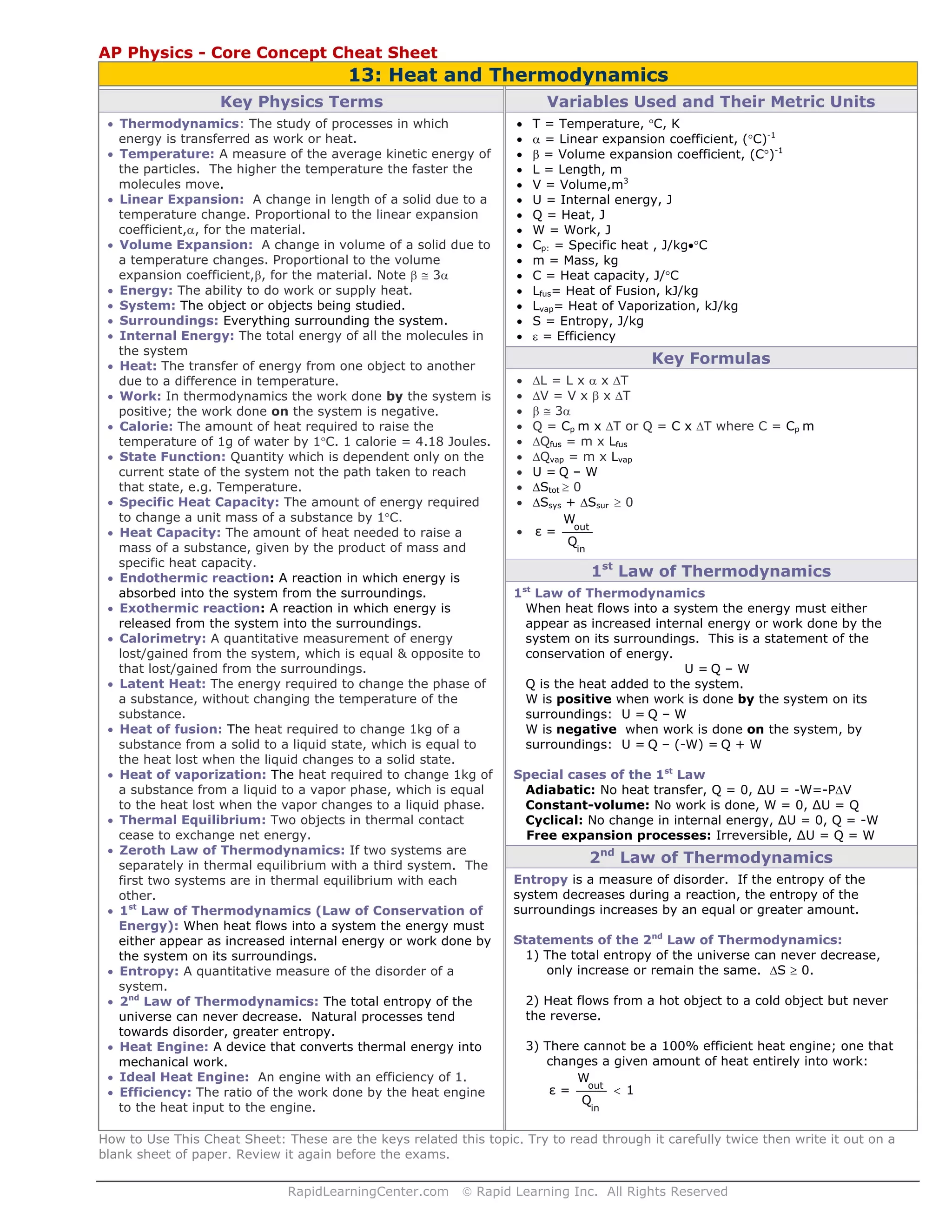 Heat and Thermodynamics cheat sheet | PDF in 2024 | Thermodynamics ... Heat and Thermodynamics cheat sheet | PDF in 2024 | Thermodynamics ...