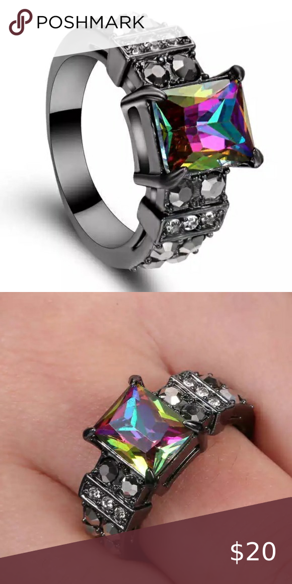 Rainbow Topaz Ring V26 Black Gold Jewelry Rainbow Topaz Ring Gold