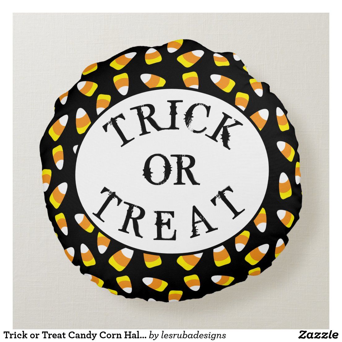 Trick Or Treat Candy Corn Halloween Round Pillow Halloween Candy Corn