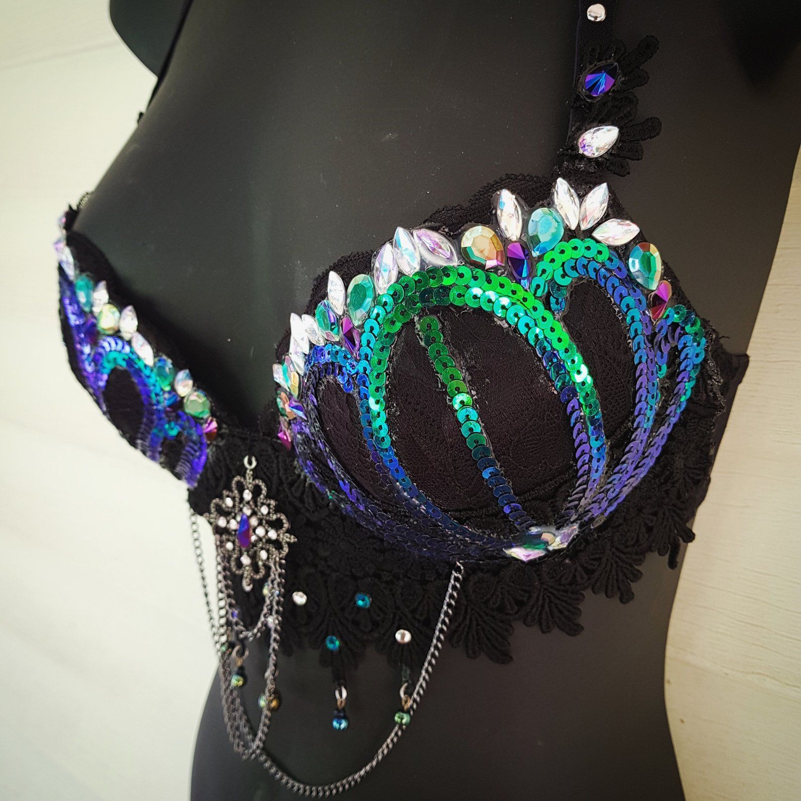 Dark Mermaid Bra Made To Order Green Mermaid Rave Bra Etsy Mermaid Bra Dark Mermaid Siren