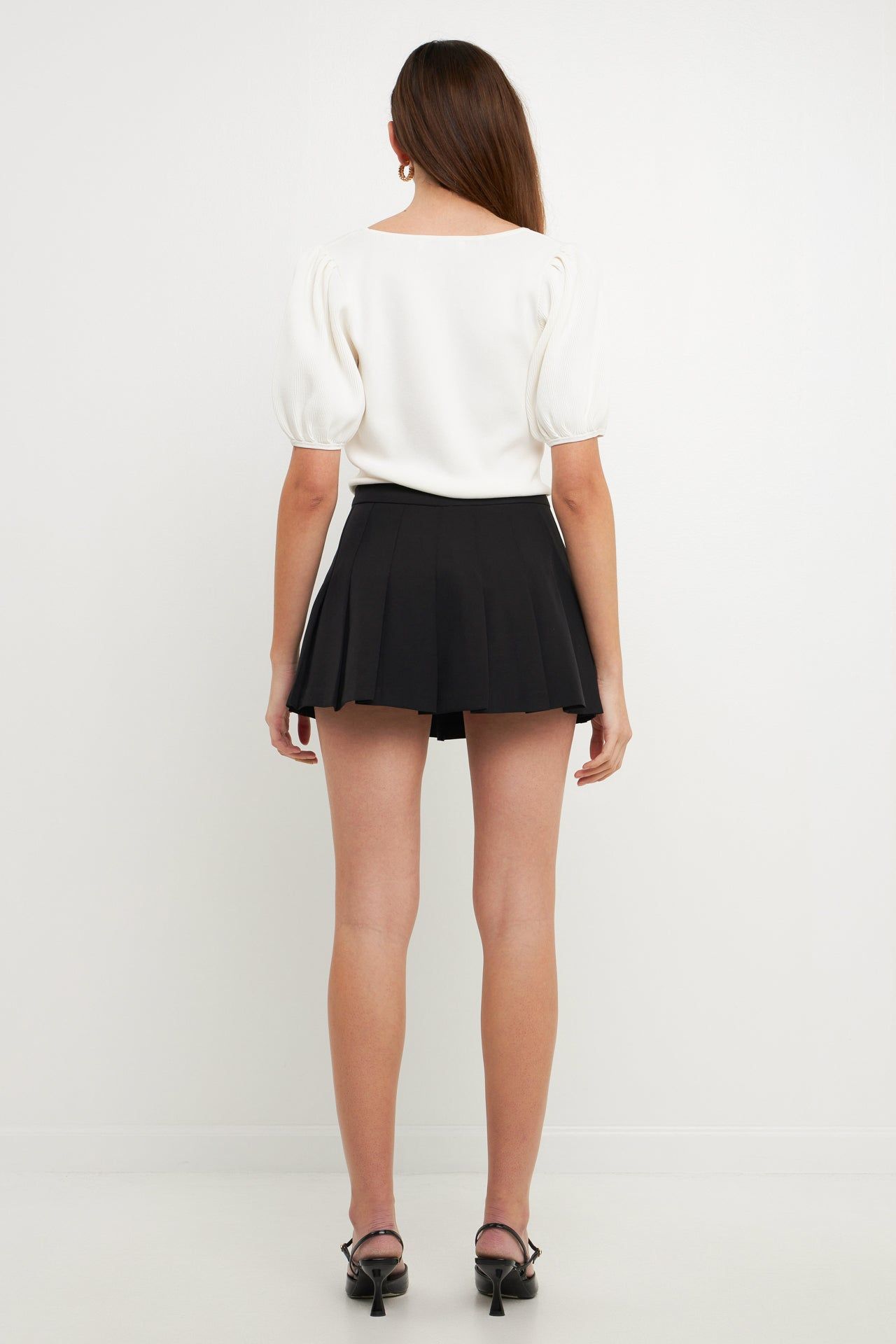 Knit Square Neck Puff Top Puffed Knitted Sweaters Puff Sleeve