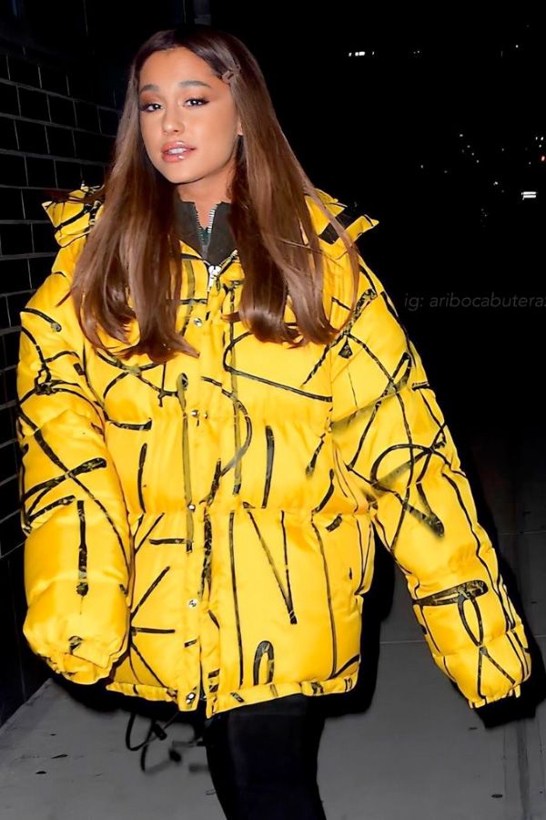 Ariana Grande In A Graffitied Oversized Puffer Jacket Ariana Grande Outfits Teen Vogue