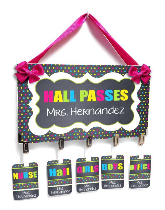 Teacher Classroom Hall Passes Chalkboard Inspired With Bright Etsy Teacher Classroom Polka