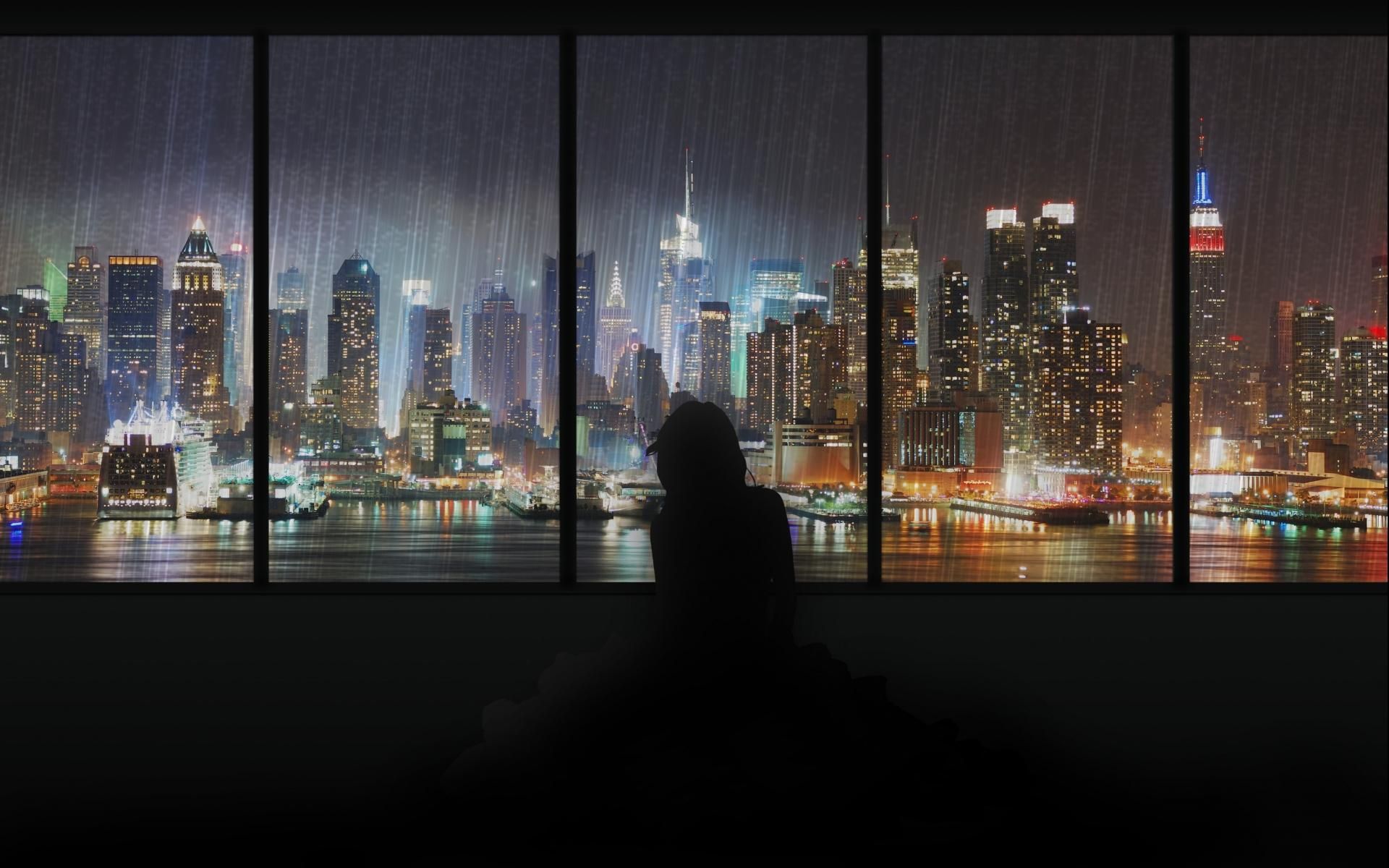 Hd Manhattan In The Rain Thru A Window Wallpaper City Lights Wallpaper City Wallpaper City