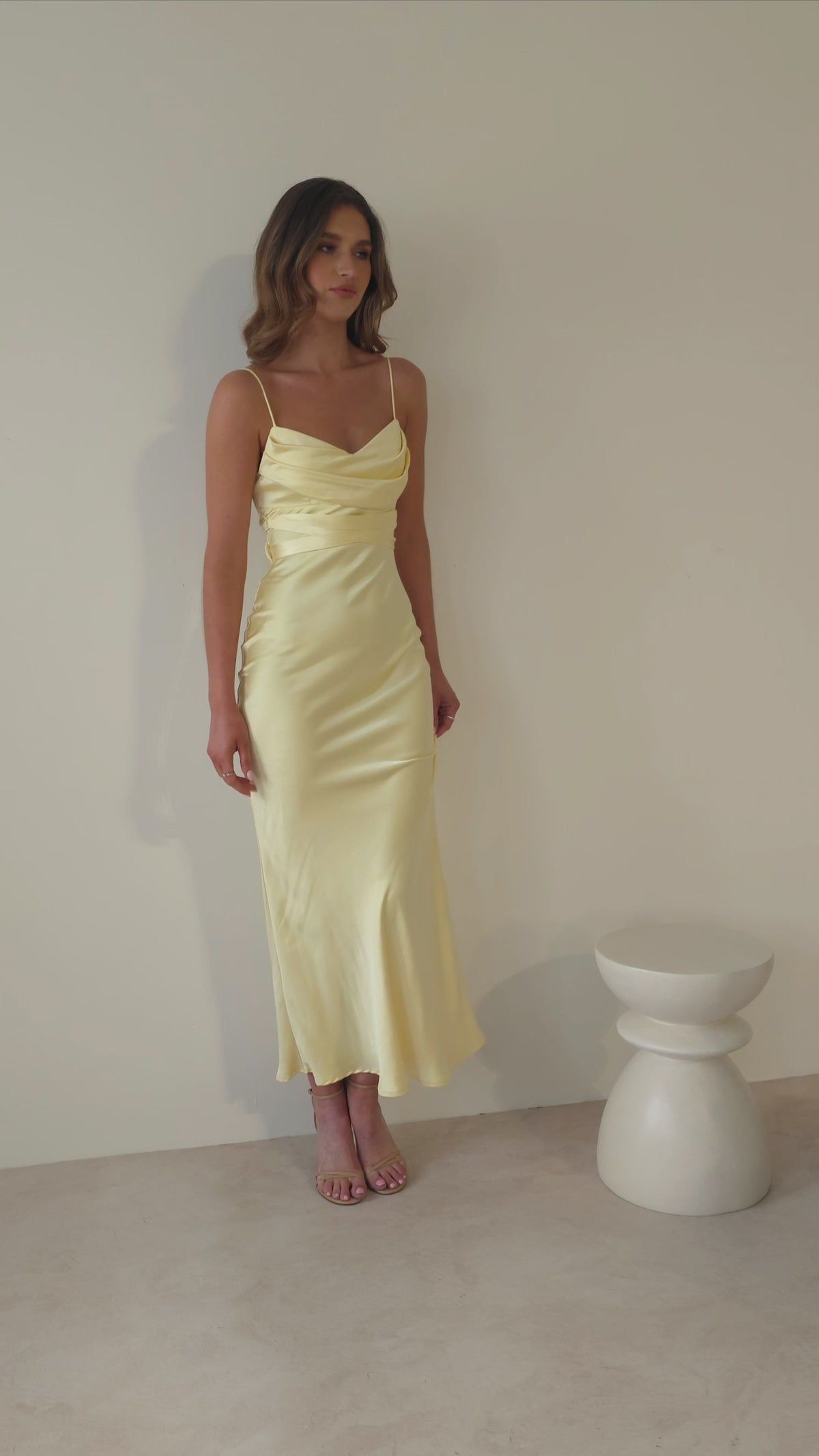 Everleigh Soft Satin Midi Dress Butter Yellow Yellow Homecoming Dresses Yellow Bridesmaid