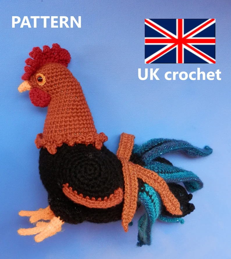 Cockerel Rooster Crochet Pattern Uk Terminology English Language Etsy