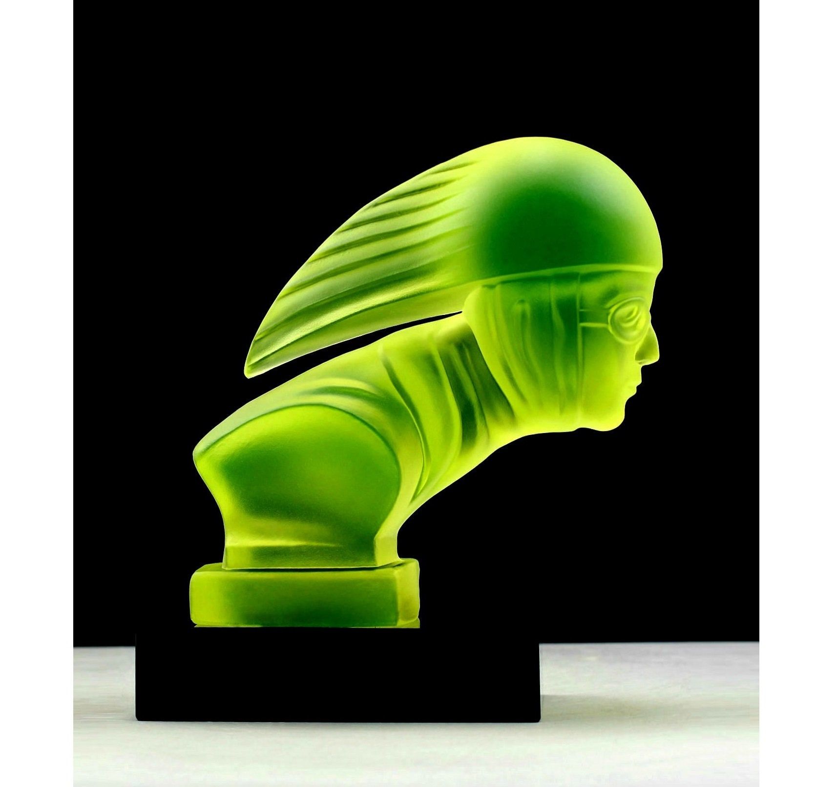 Art Deco Vaseline Glass Car Mascot Racer Figurine Etsy Art Deco Glass Art Deco