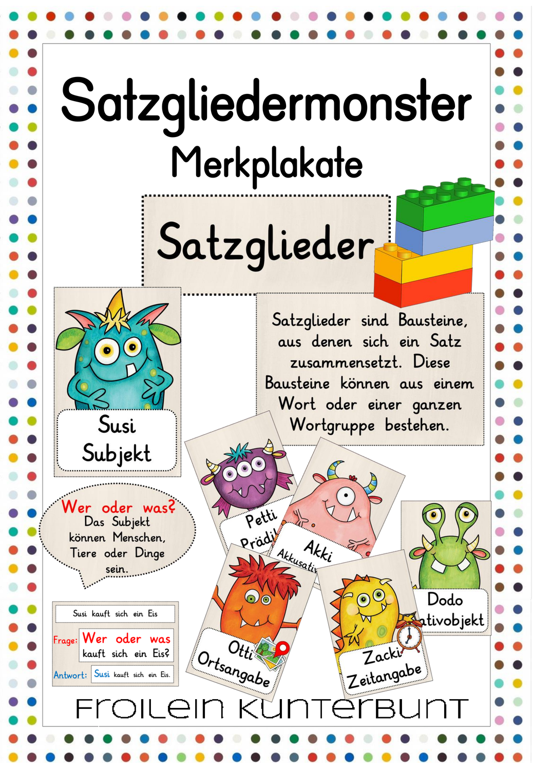 Satzgliedermonster Merkplakate Unterrichtsmaterial Im Fach Deutsch Grundschule Kinder