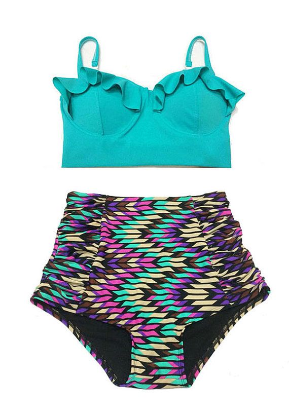 Mint Teal Midkini Top And Ruched Highwaist Waisted By Venderstore 39