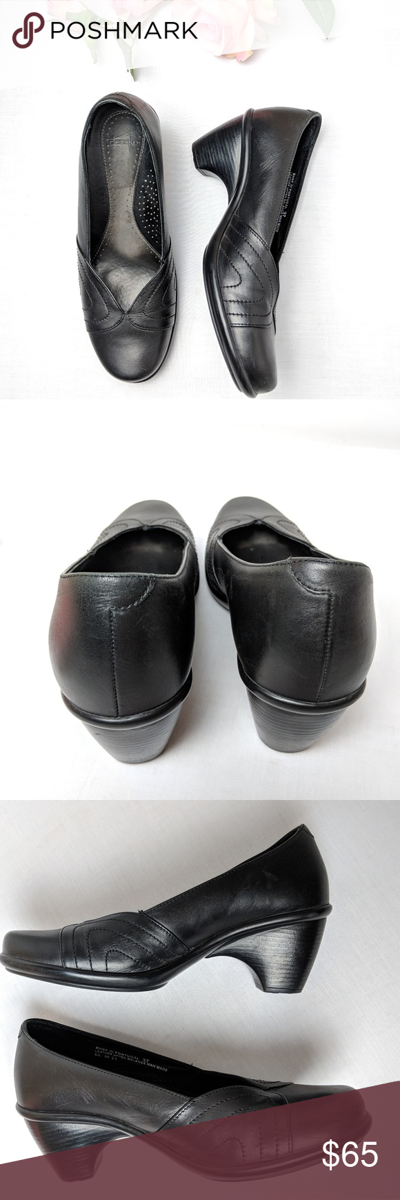 Dansko Black Leather Heels Pumps Size 7 37 Black Leather Heels Leather Heels Black Leather