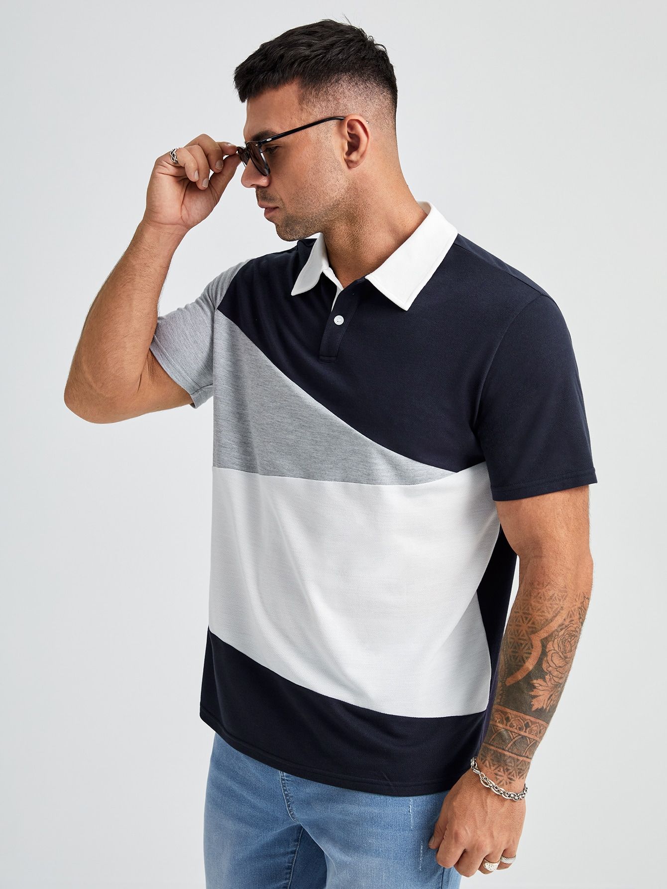 Extended Sizes Men Colorblock Polo Shirt Polo Shirt Mens Golf Outfit