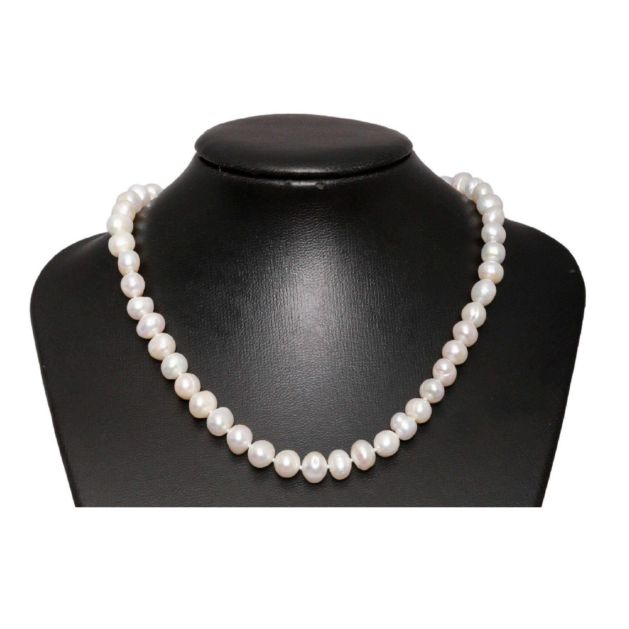 White Freshwater Pearl Choker Necklace Rhodium Plated Hook And Chain T