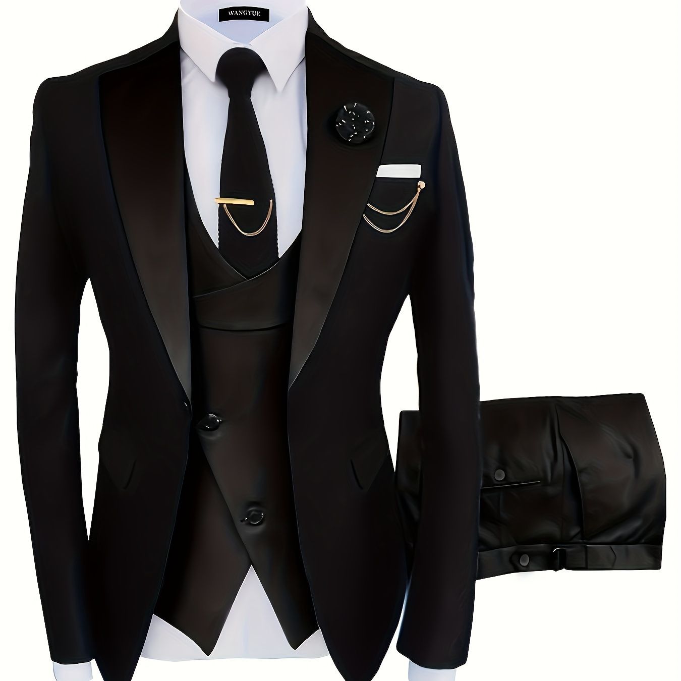 Formal 3 Pieces Set Mens 1 Button Suit Jacket And Vest And Pants Suit Set For Business Dinner