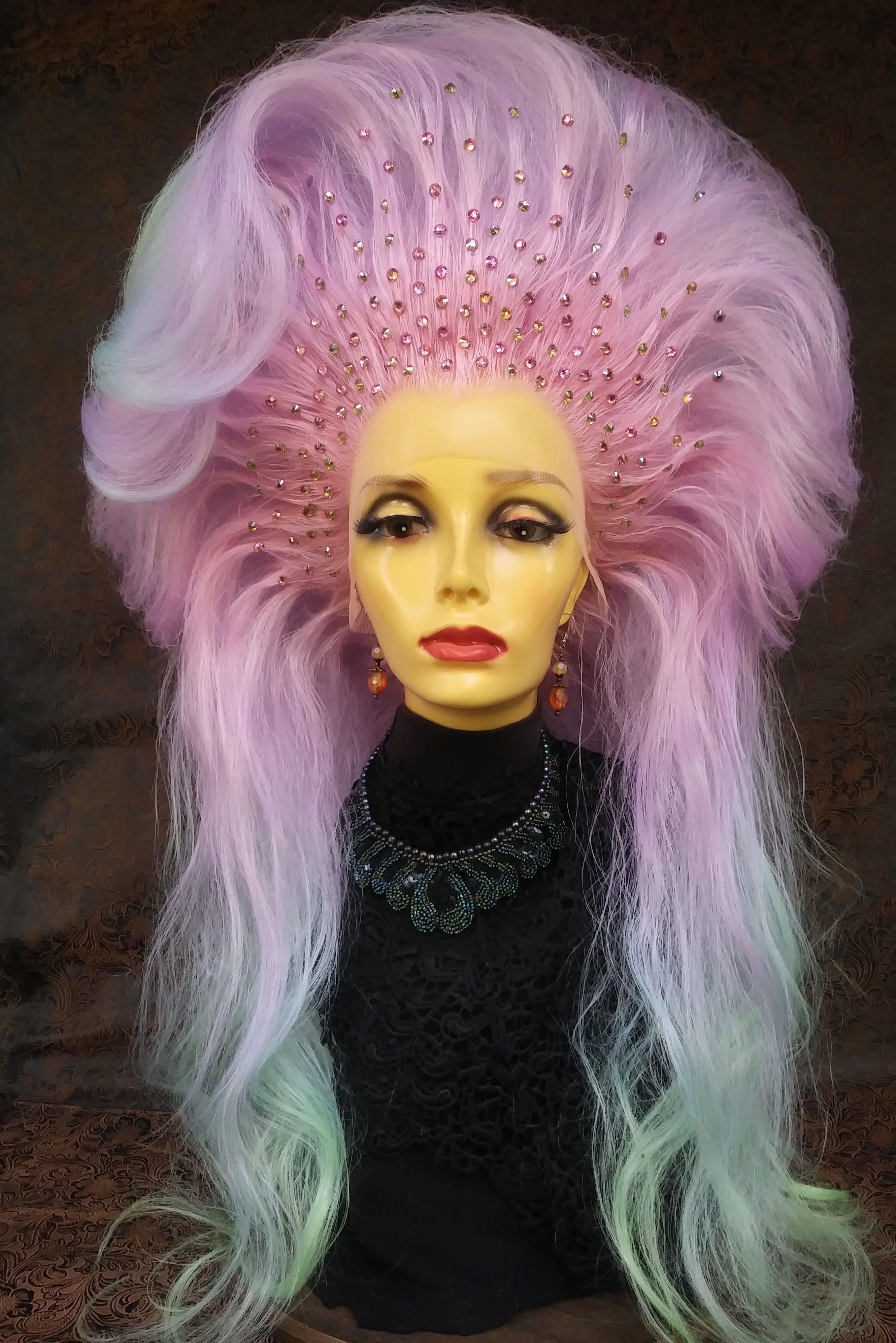 Styled Drag Wig W21 16 Lace Front Dramatic Long Bouffant Pastel Pink