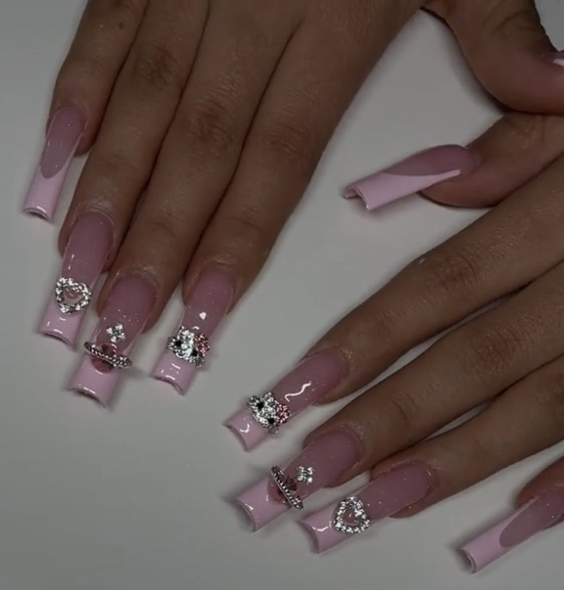 Hello Kitty Nails Pink Acrylic Nails Pink Tip Nails Bling Acrylic Nails
