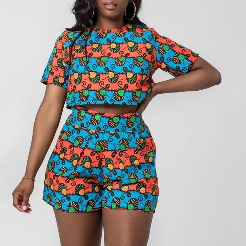 Ensemble Africain Deux Pièces Short Top Wax Kitenge Kitenge Crop