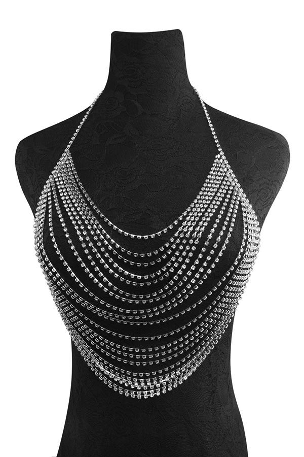 Layered Rhinestone Embellished Sexy Chain Bra