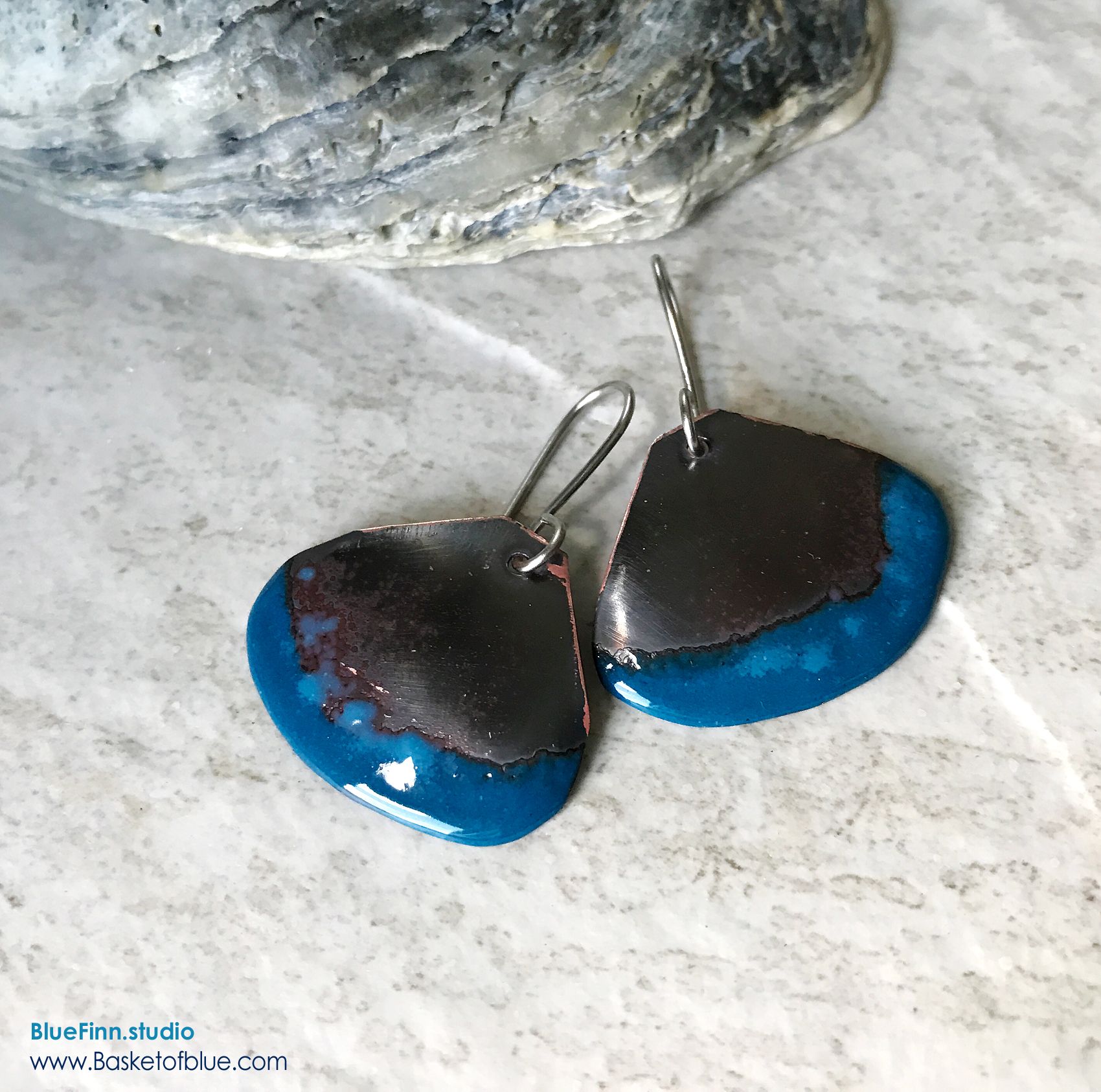 Blue Shell Enameled Copper Earrings Copper Earrings Earrings