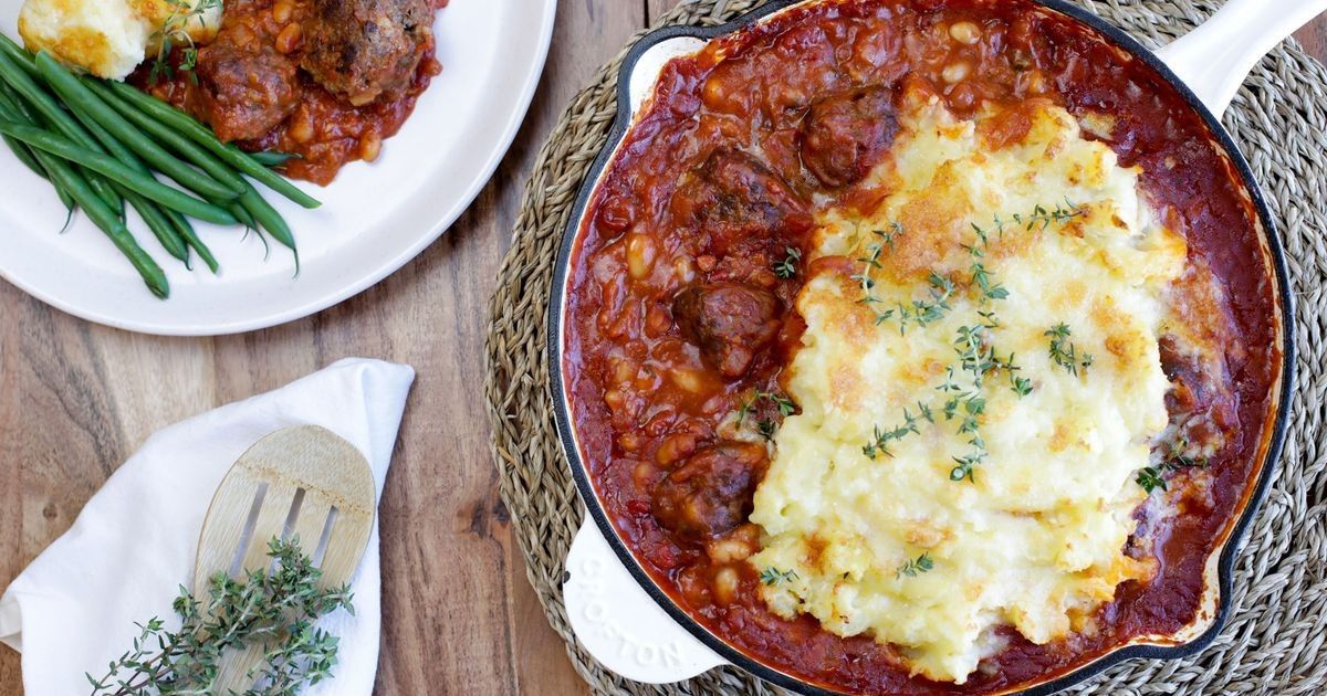 Cheesy Bean And Meatball Casserole With Mashed Potato Recipe