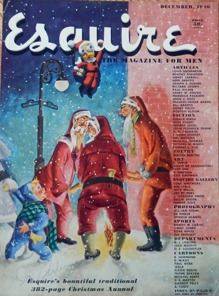 1946 Esquire Magazine Cover Art Vintage Color Illustration Santa Claus