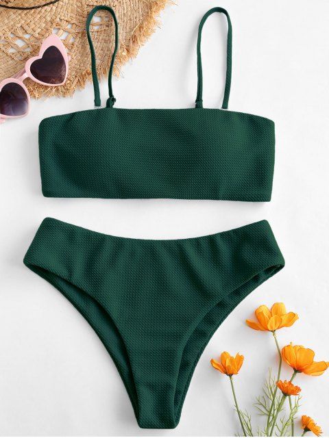 Zaful Textured Bandeau Bikini Set Bee Yellow Black Day Sky Blue Medium