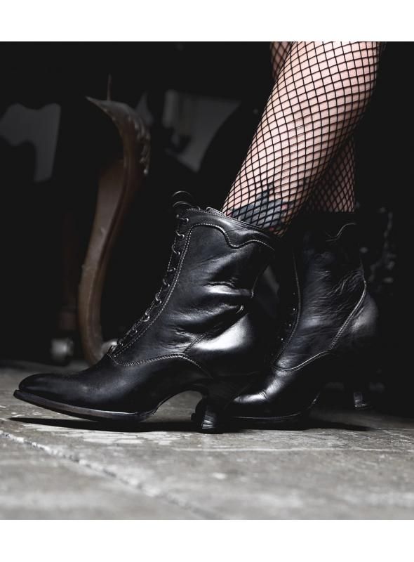 Eleanor Victorian Style Leather Ankle Boots In Black Rustic By Oak Tree