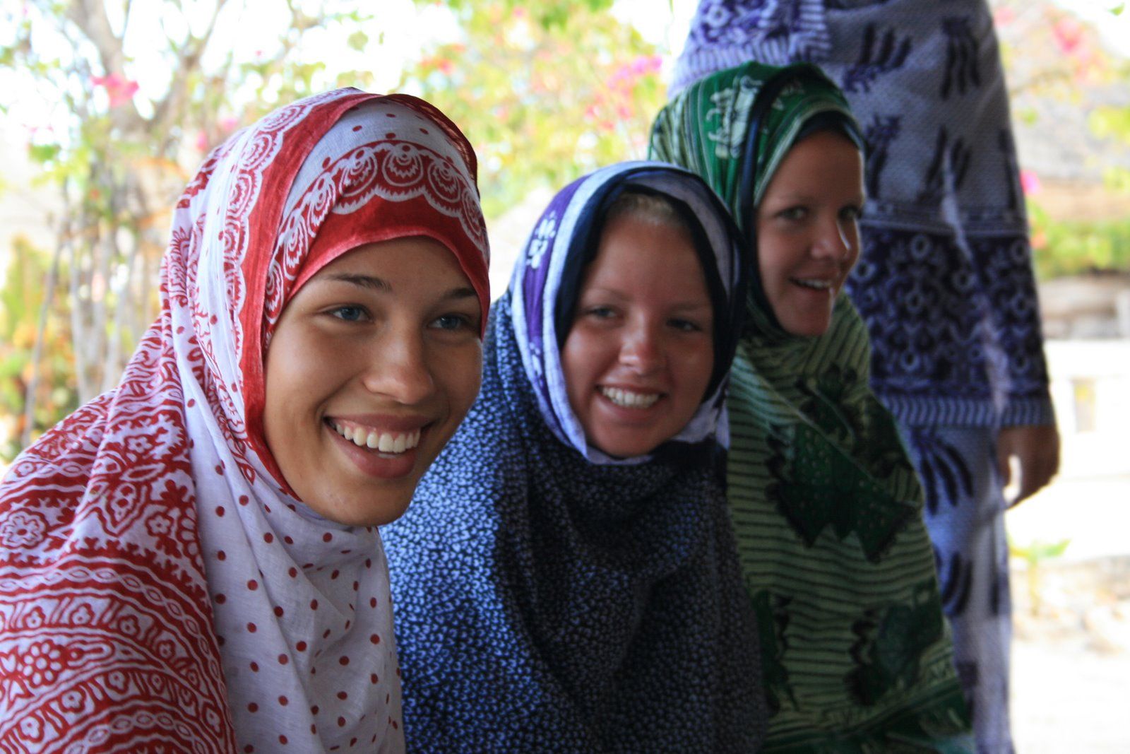 Local Swahili Women Wearing Colorful Khangas African Print Clothing