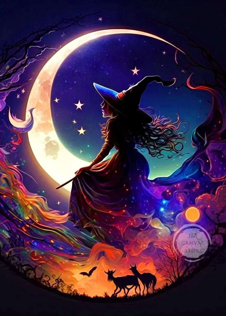 Fantasy Witch Halloween Posters Moon Witch Wall Art Fantasy Witch Halloween Poster Witch