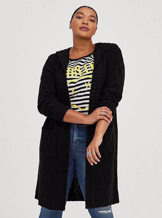 Cable Coatigan Hooded Open Front Sweater Open Front Sweater Long