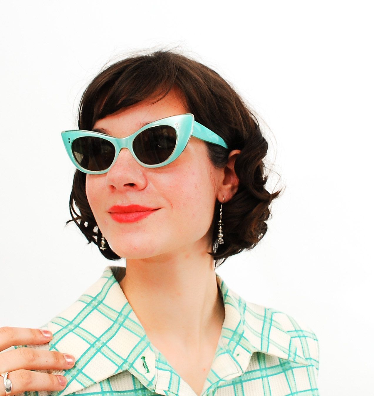 Vintage 1950s Sunglasses 50s Sunglasses Seafoam Green Cat Eye 78
