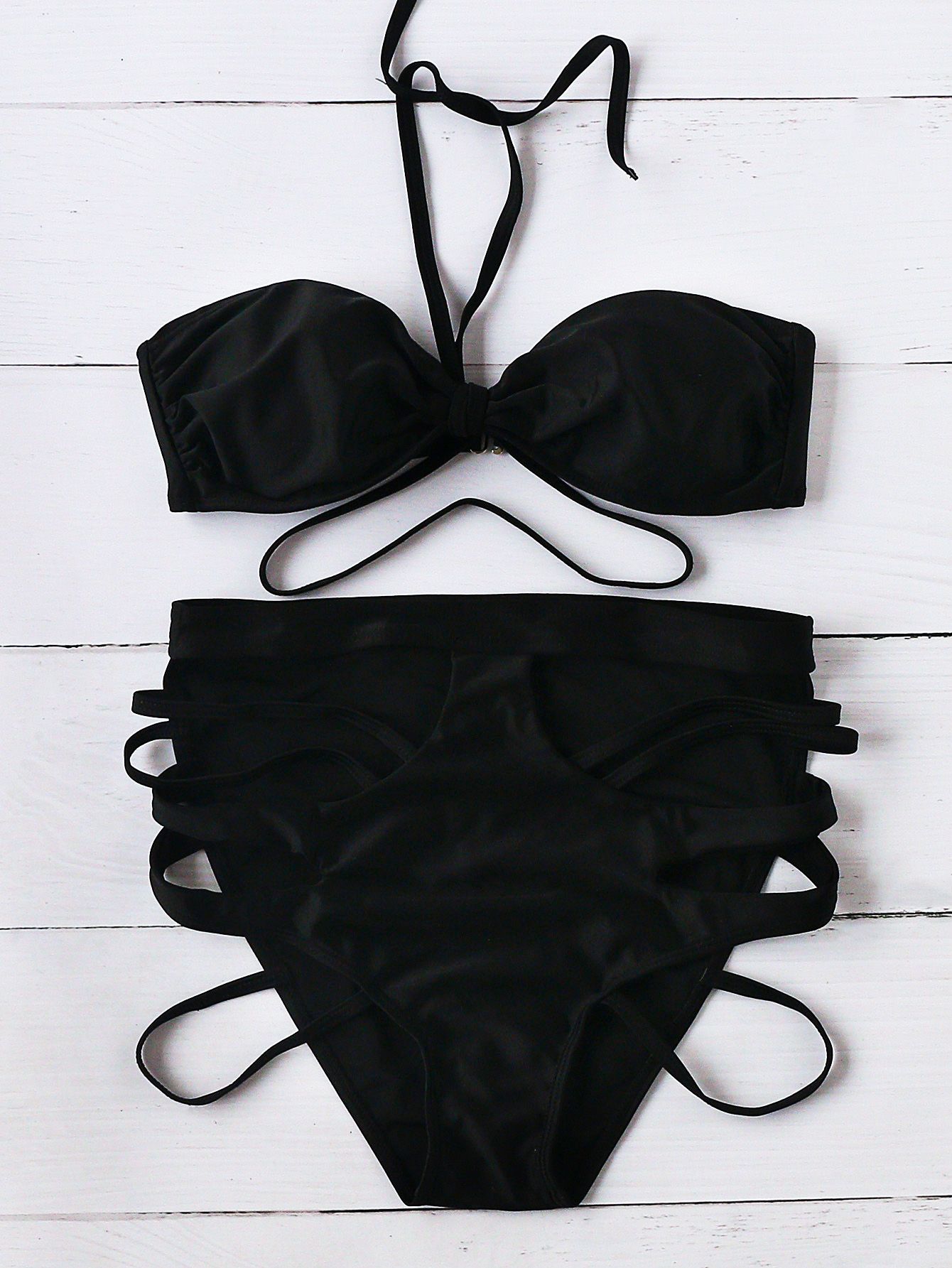 Shop Black Ladder Cutout High Waist Bikini Set Online Shein Offers