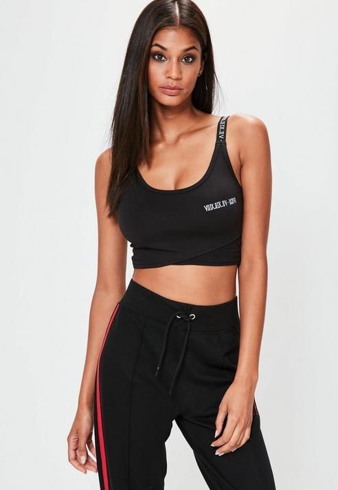 Missguided Black Embroidered Graphic Crop Top